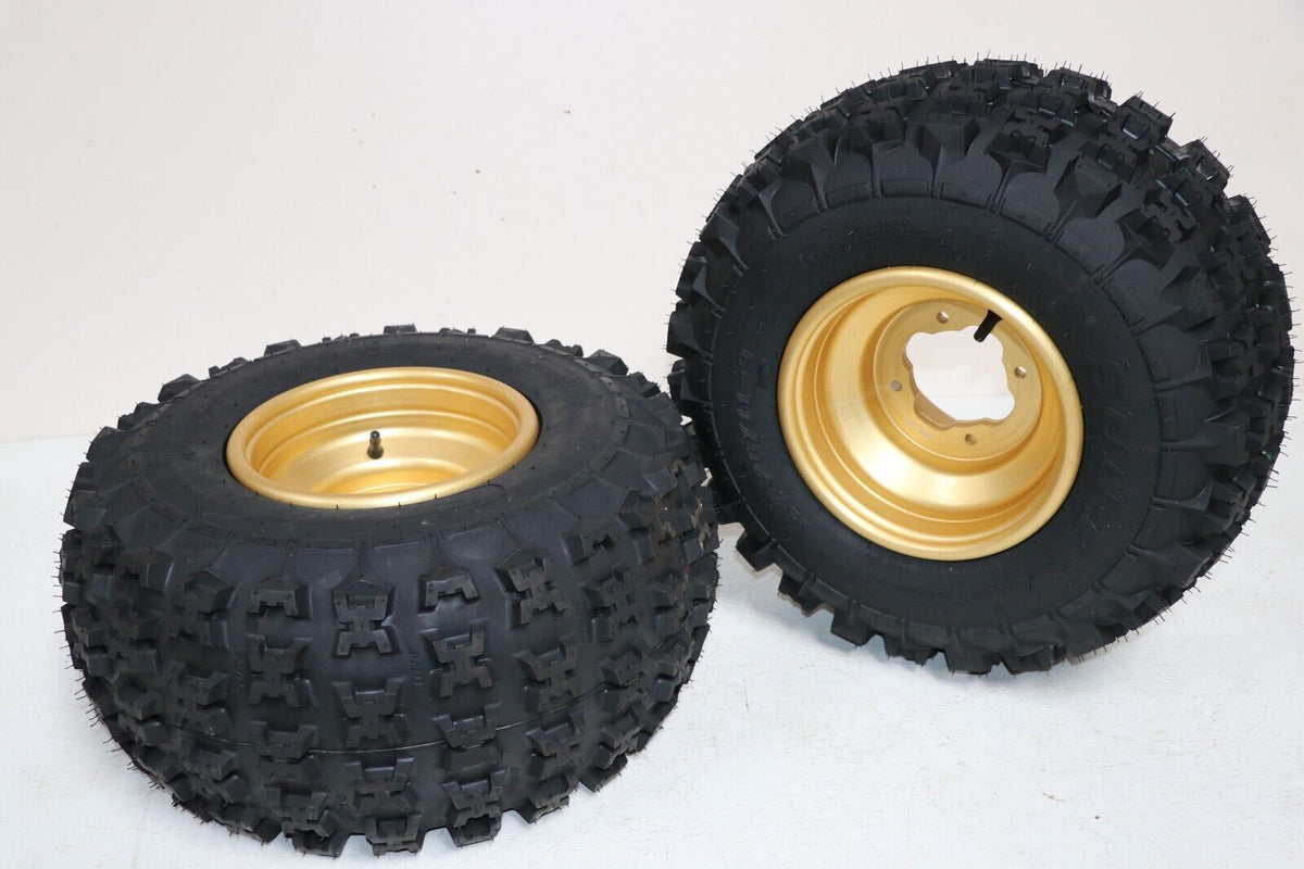 NEW 20x11x9 rear tires + wheels rims Yamaha Banshee Raptor YFZ450 GOLD ...