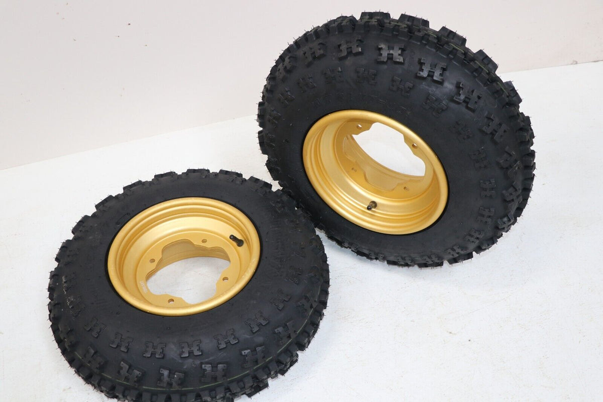 NEW 21x7x10 front tires + wheels rims Yamaha Banshee Raptor YFZ450 GOLD ...